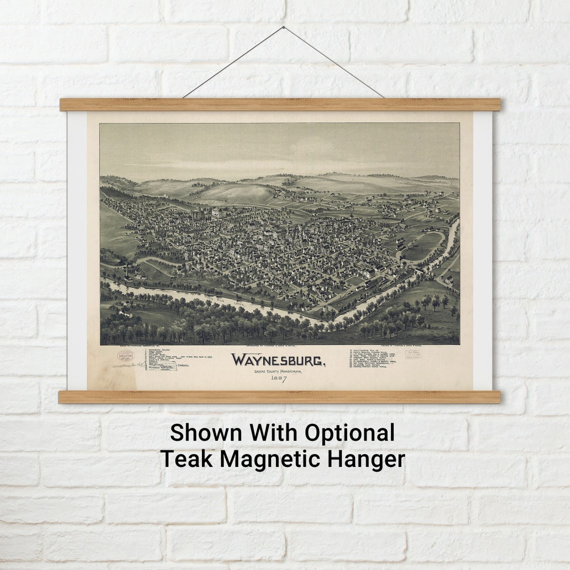 Map of Waynesburg PA Antique Map Pictorial or Birdseye Map | Etsy