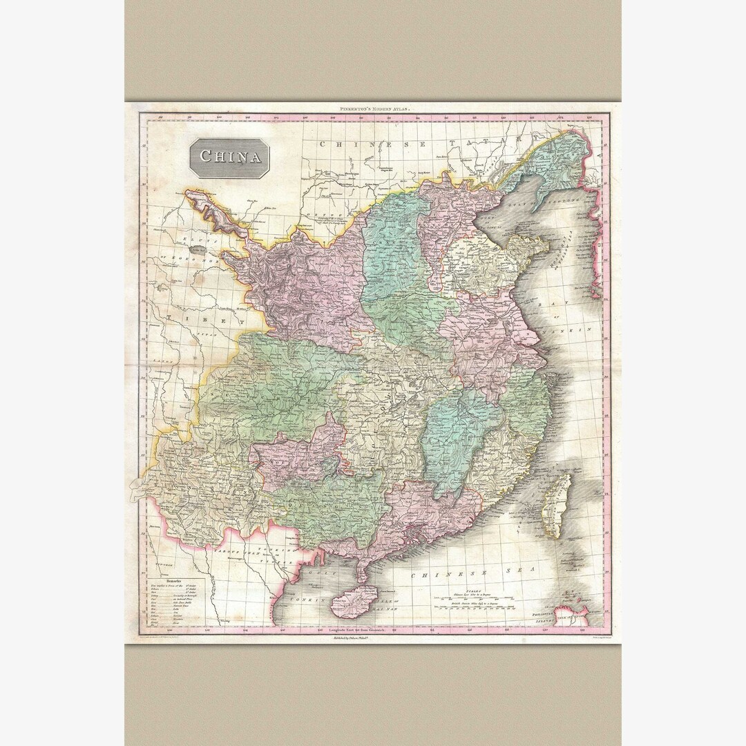 China With Taiwan or Formosa; Antique Map by Pinkerton, 1818 - Teak ...