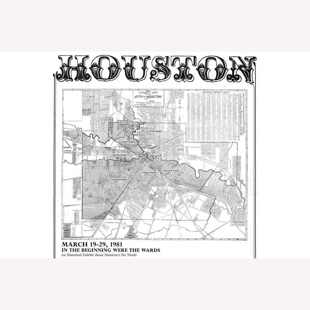 Houston Texas Wards Map Antique Map Published 1920 Teak - Etsy