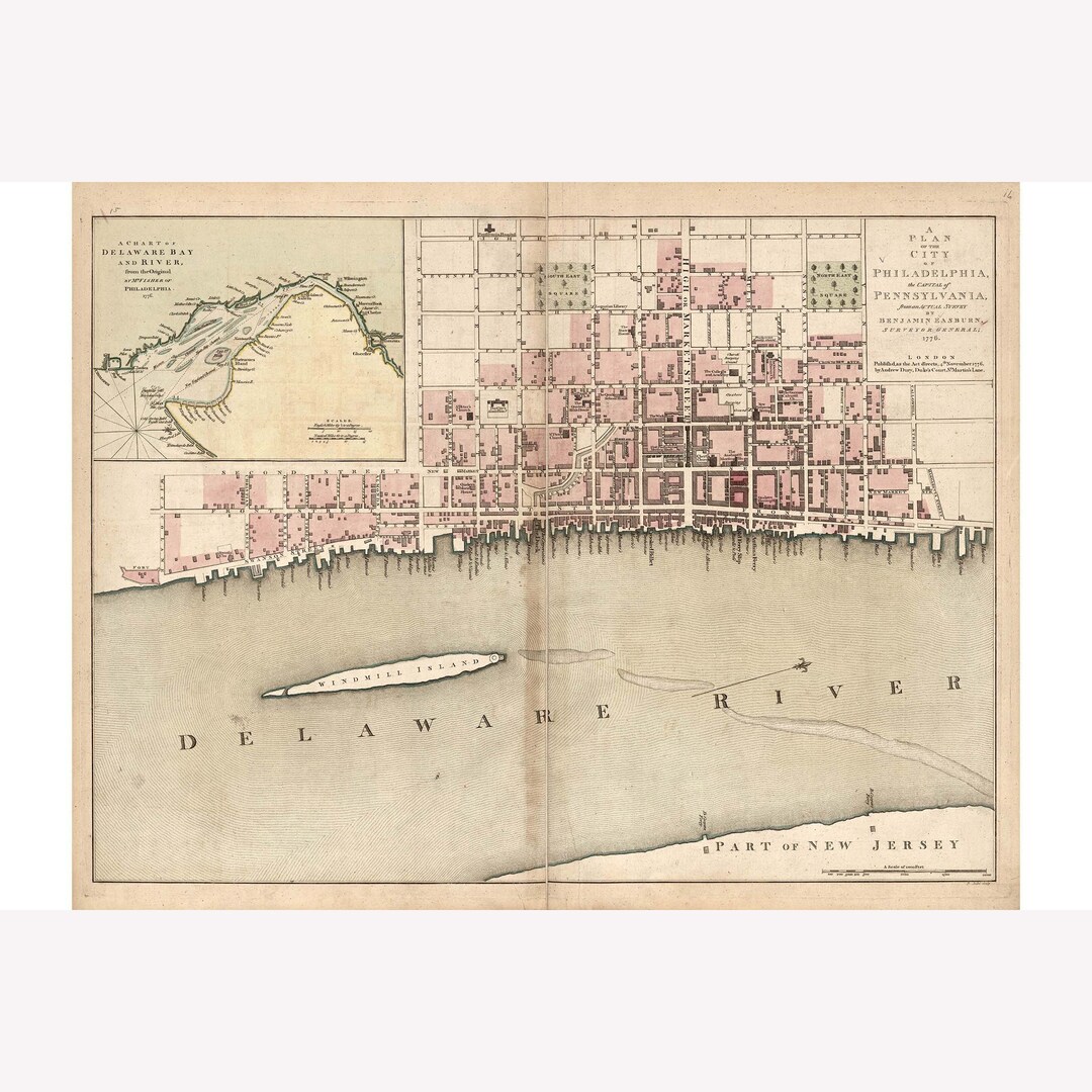 Map of Philadelphia From 1776 Survey Antique Map Printed to - Etsy