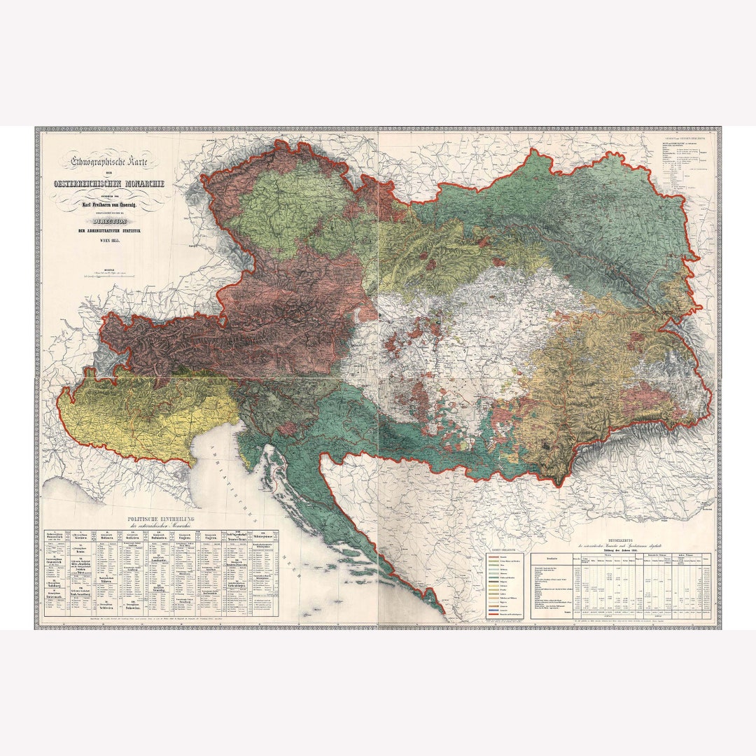 Austrian Empire Ethnographic 1855 Antique Map Superb - Etsy
