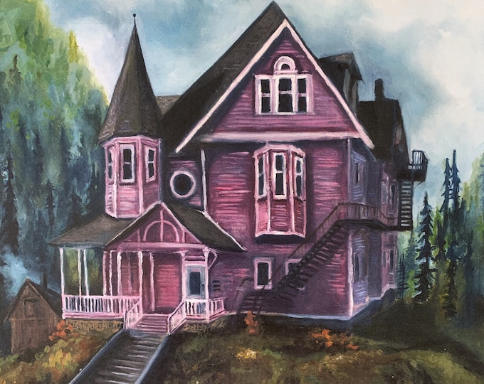 Coraline's Pink Palace. Print of Original Oil Painting. 12”x12” - Etsy