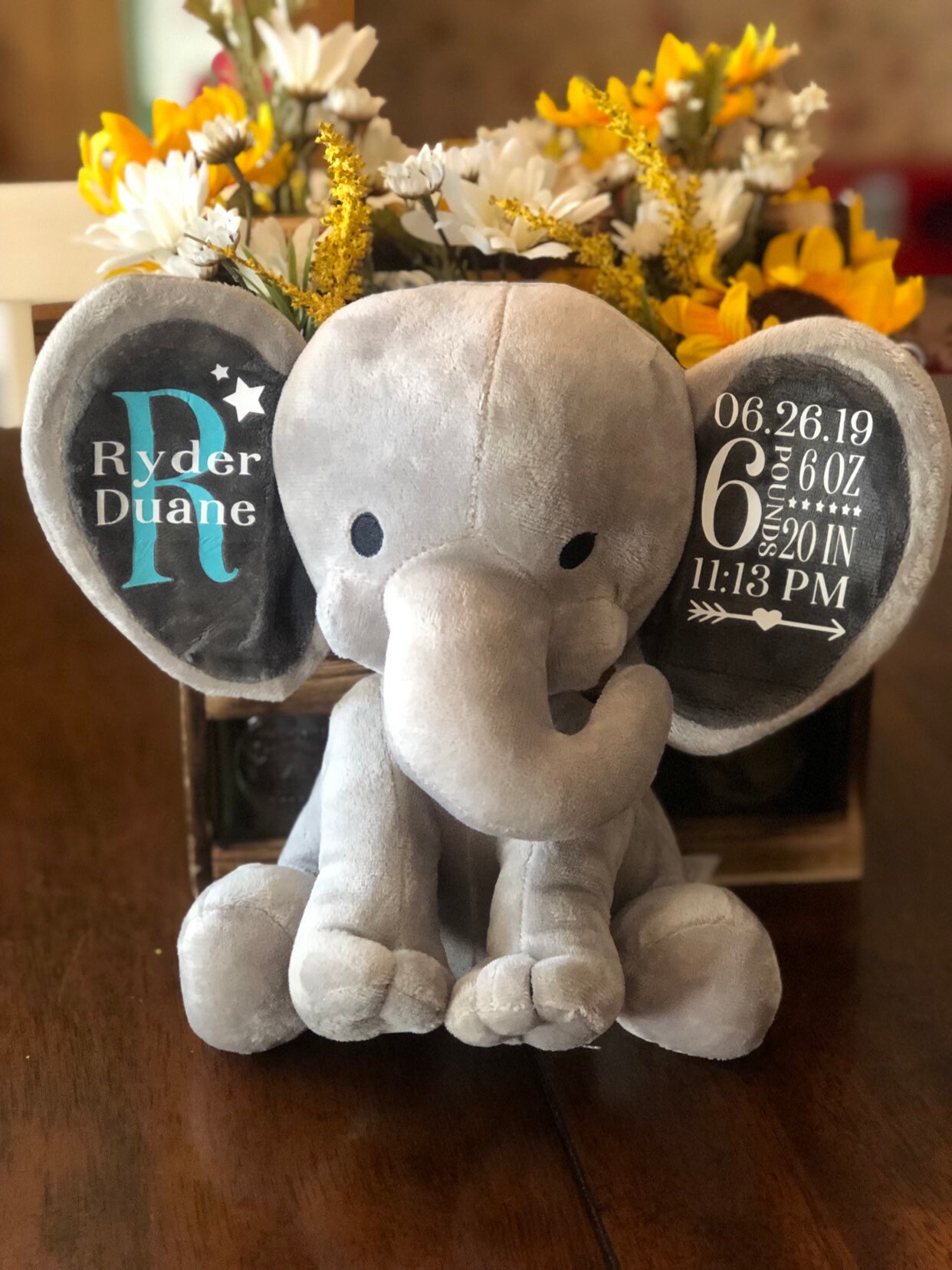 Stuffed Elephant Baby Gift / Baby Birth Statistics Elephant / Baby ...
