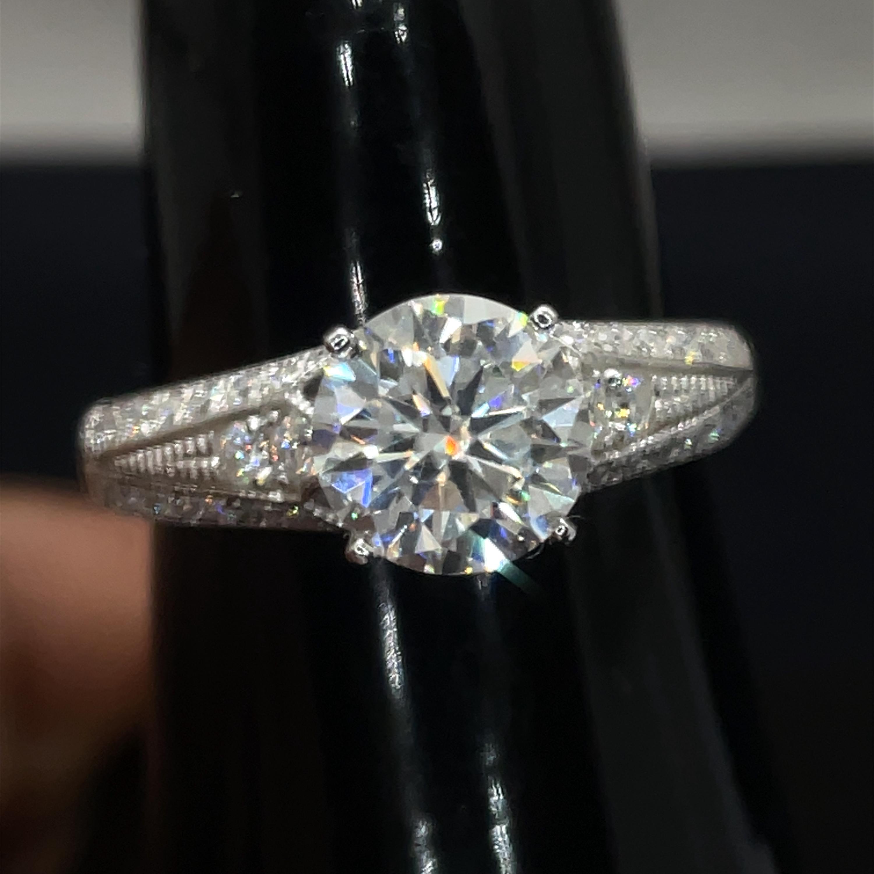 Moissanite Engagement Ring Set: 7.5mm Round DEF, Sterling Silver Bridal ...