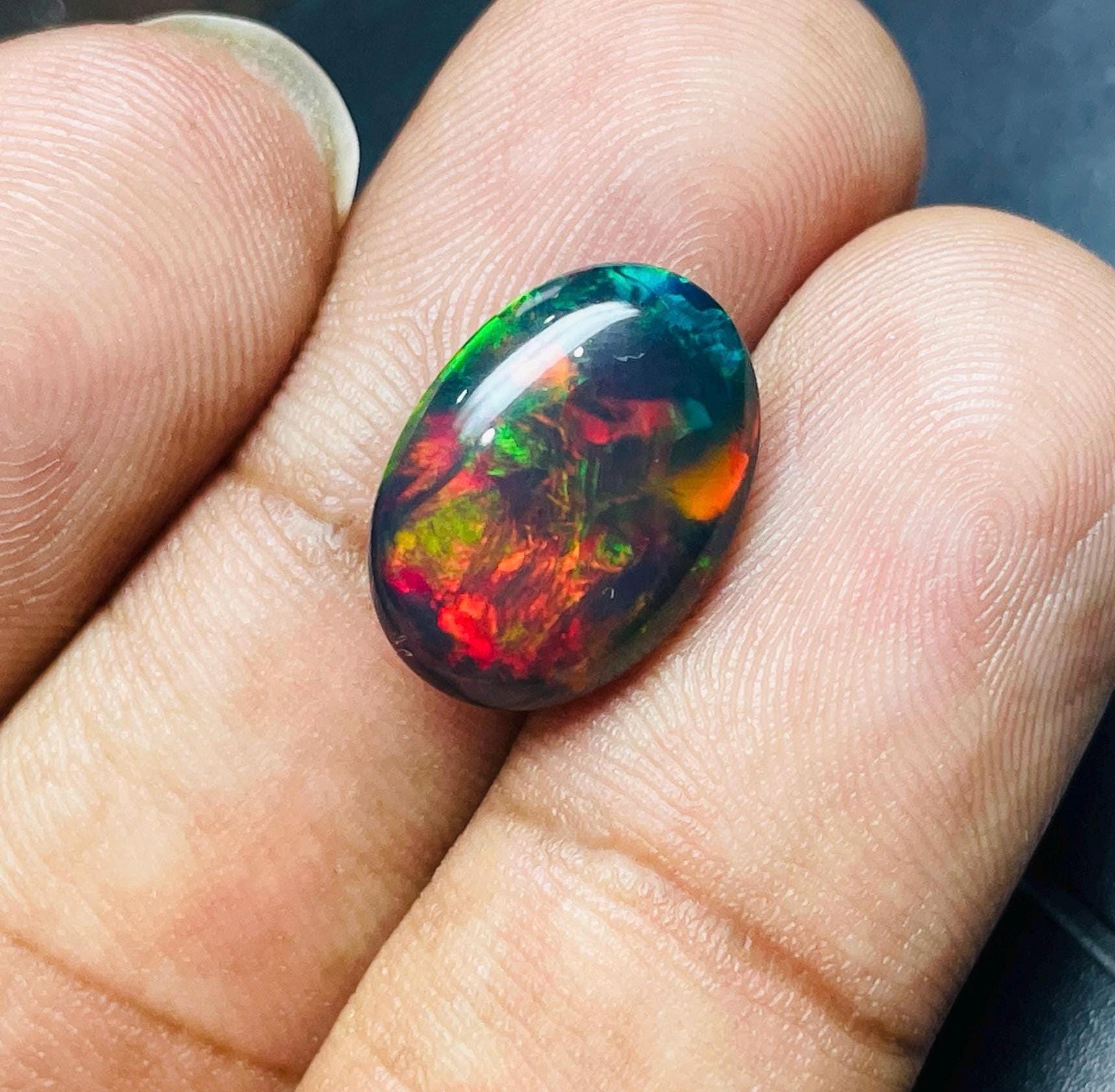 Natural Ethiopian Black Opal Cabochon: AAA Quality Oval Gemstone, 7x9 ...