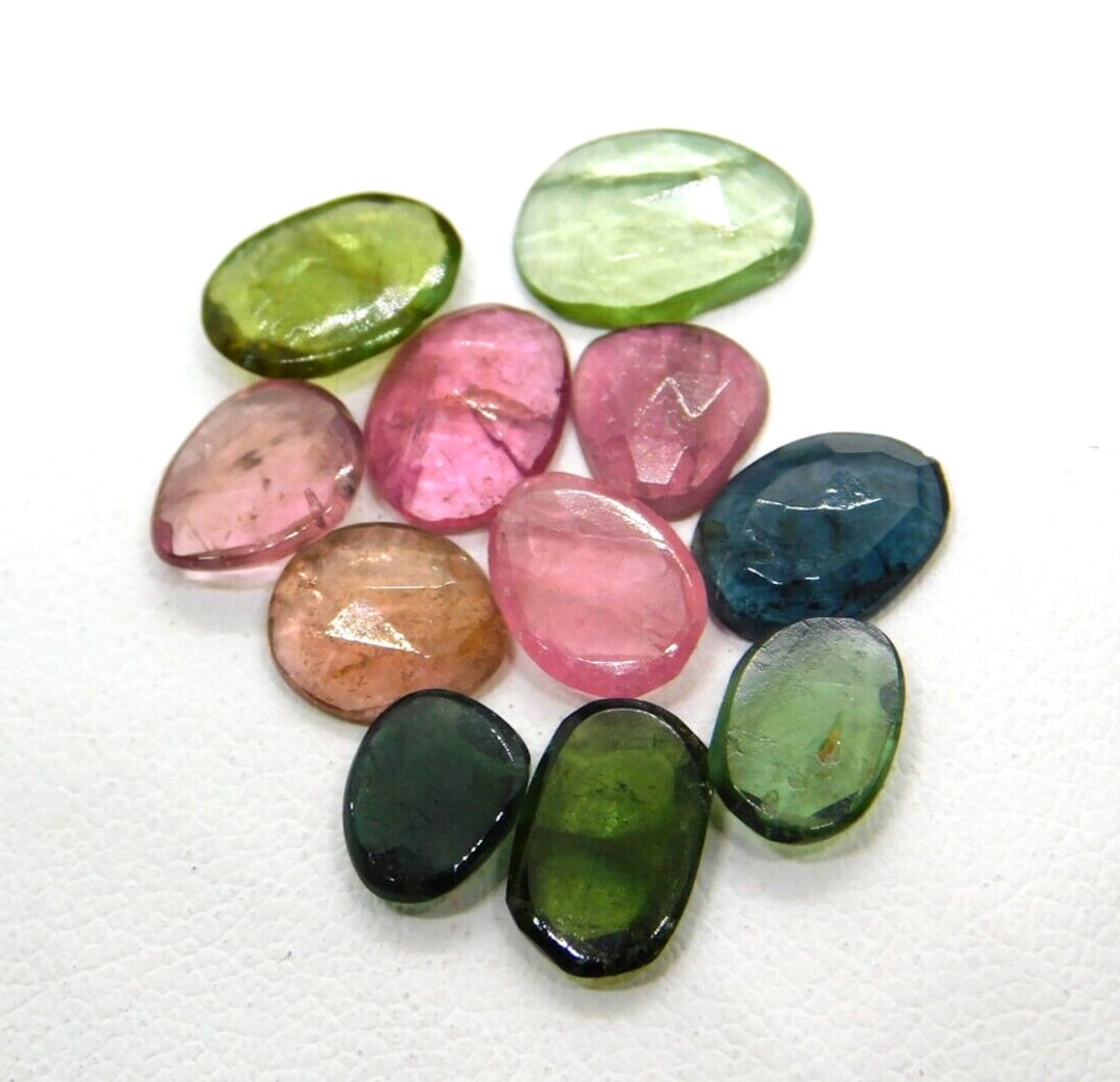 10 Piece Natural Rose Cut Tourmaline 8.60 Cts Multi Color Faceted ...