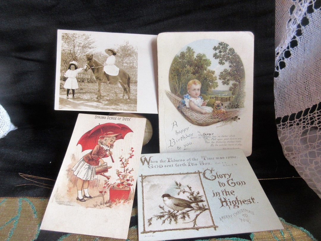 Collection of 4 Victorian Cards From 1800's, Postcard, Birthday ...