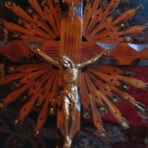 Folk Art Crucifix, Tramp Art Style Wood Craft, Hanging Crucifix, 1940's ...