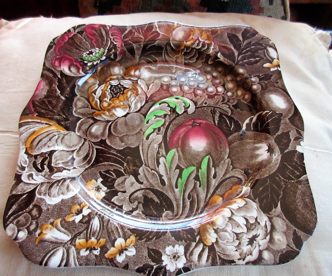 Chintz Plate, Myott and Sons, Appletime, Square Dinner Plate, Art Deco ...