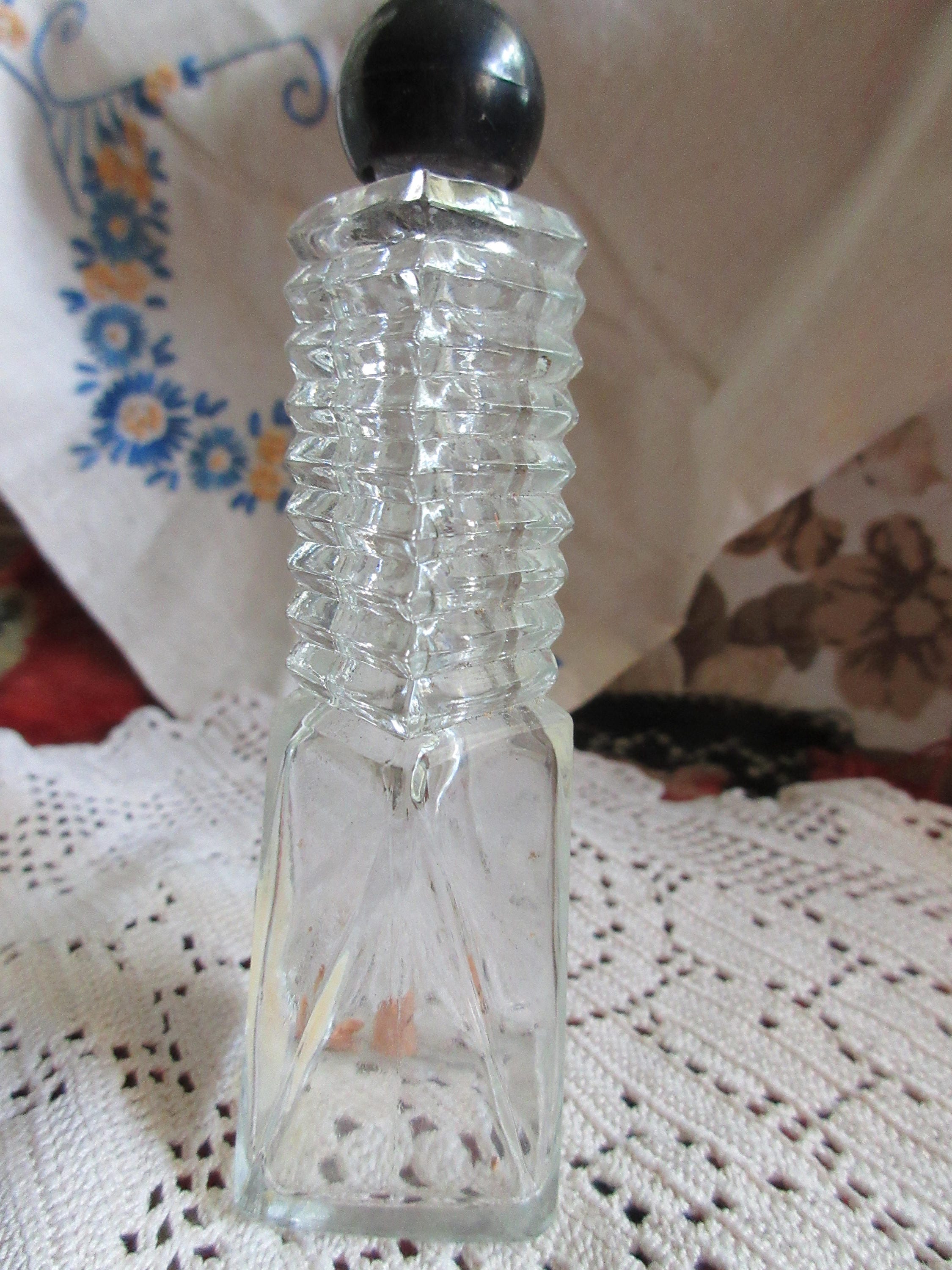 Art Deco Clear Glass Perfume Bottle, Bakelite Top, Amazing Design,tall ...