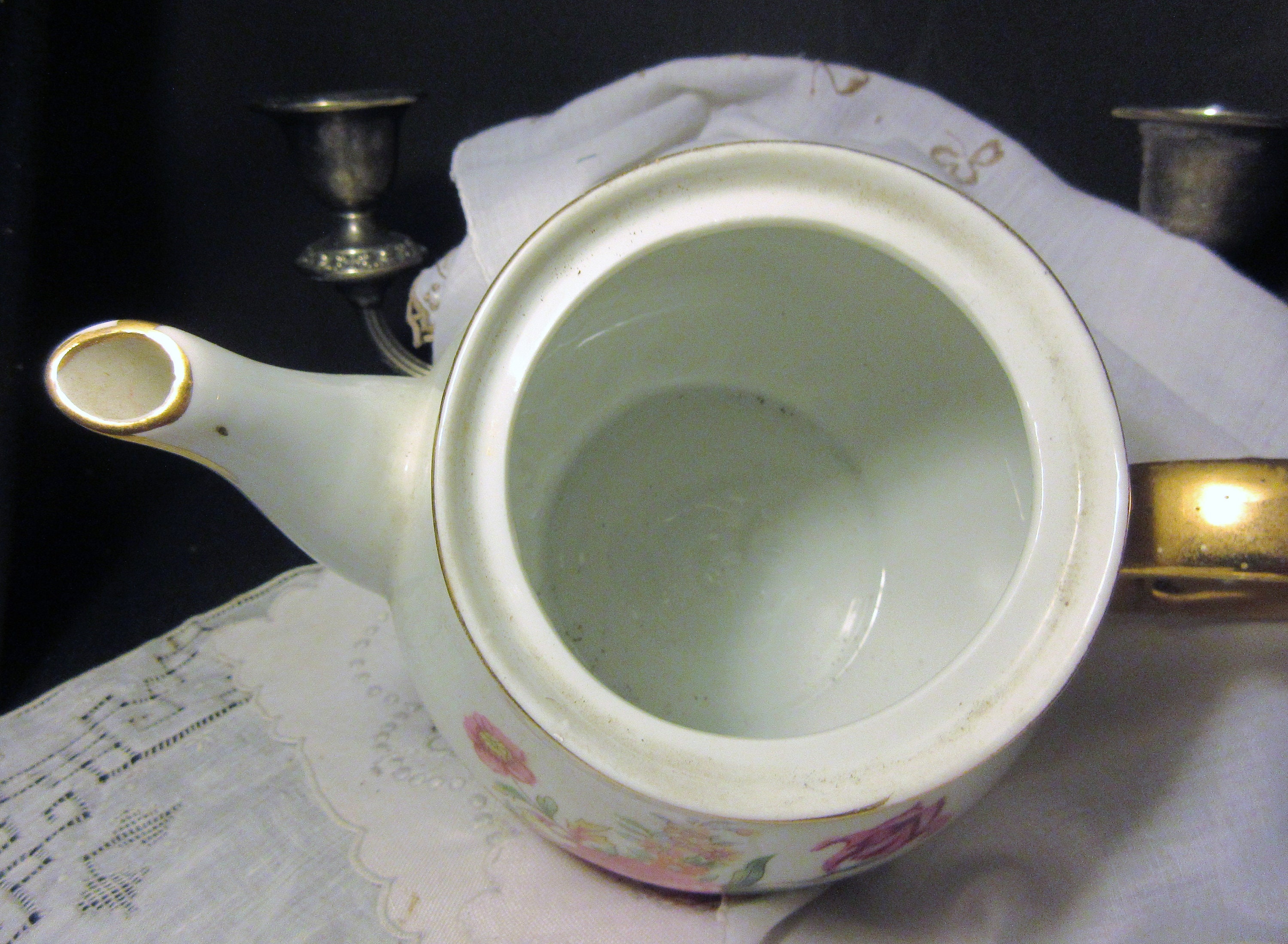 Edwardian porcelain teapot floral transfer embossed gold | Etsy