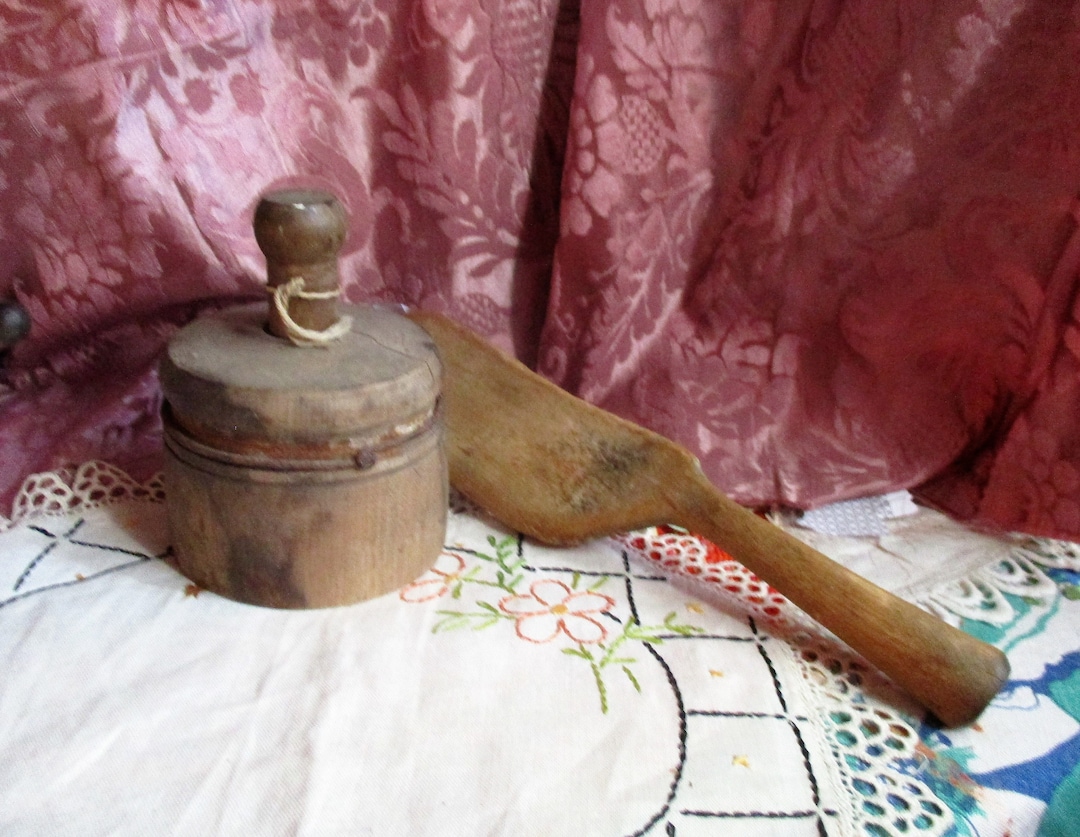 Antique Wooden Butter Press/spatula, Wheat Sheaf Design, Round, Hand ...