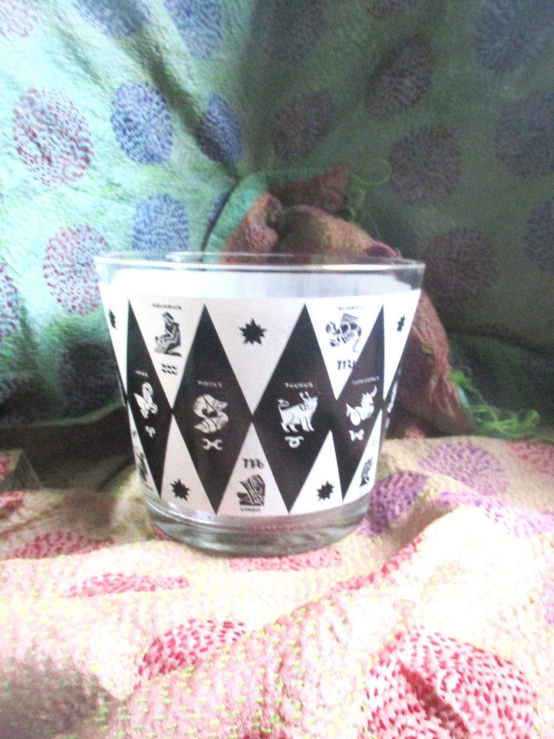 Astrological Glass Ice Bucket, Midcentury Modern, 50s Vintage, Black ...