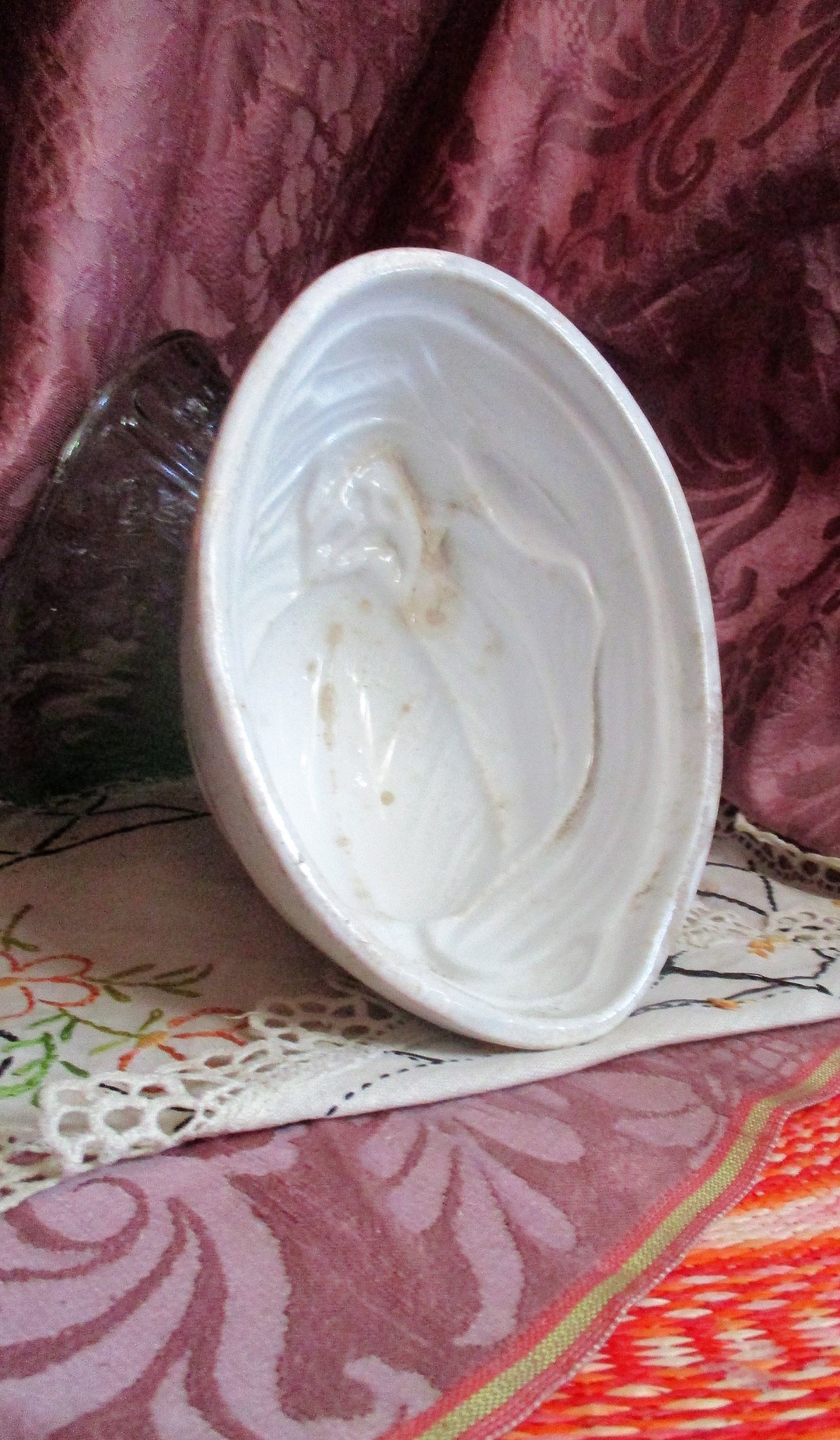 1880's Ironstone Pudding Mold, White China, Iris Design, Victorian ...