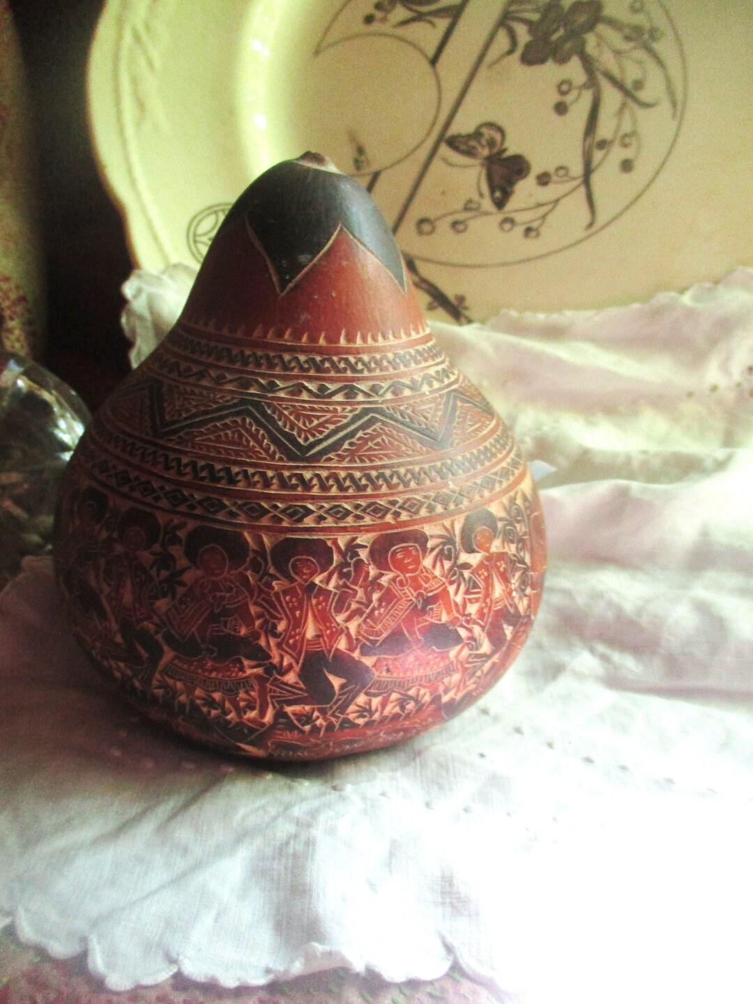 Hand Carved Gourd, Latin American Design, Rhythm/shaker Instrument ...