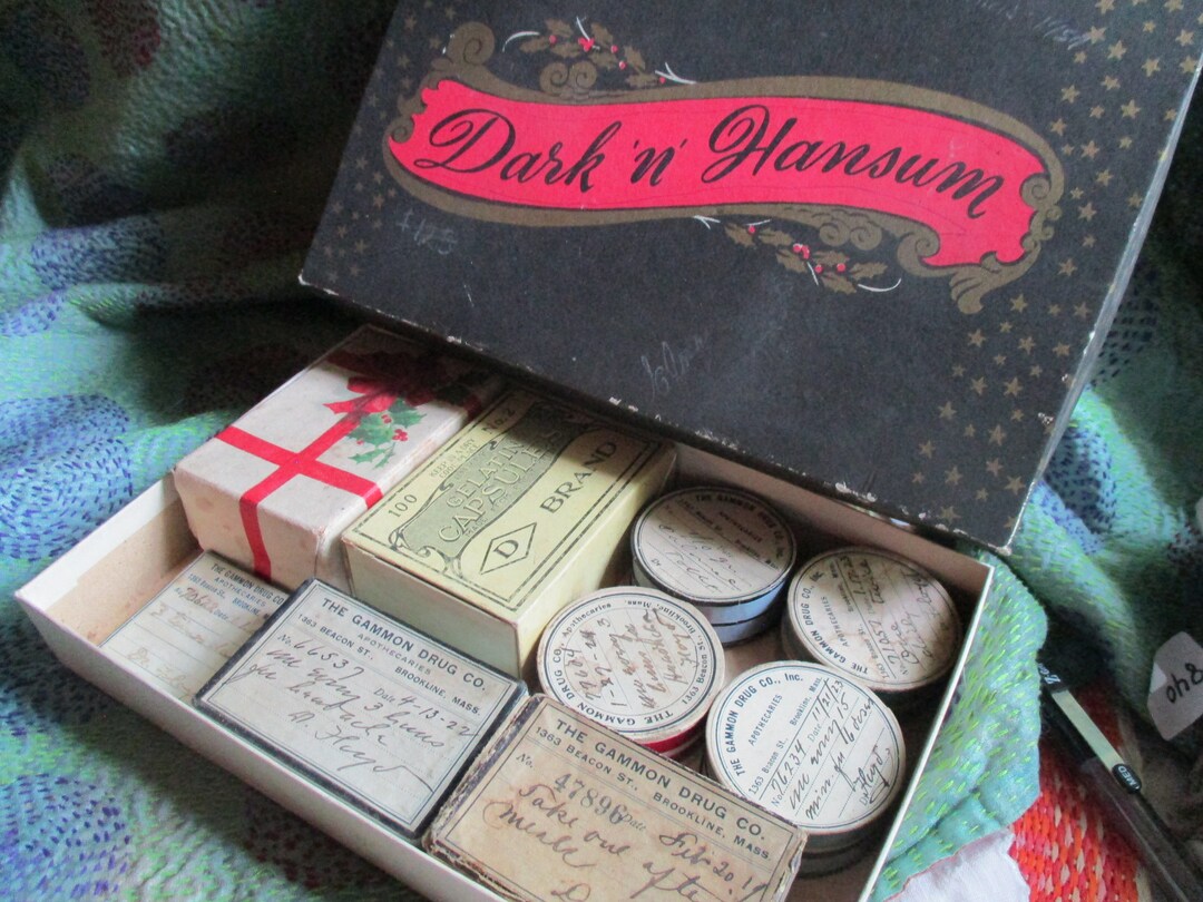 9 Cardboard Drug Containers, 1919 Antique, in Vintage Chocolate Box ...