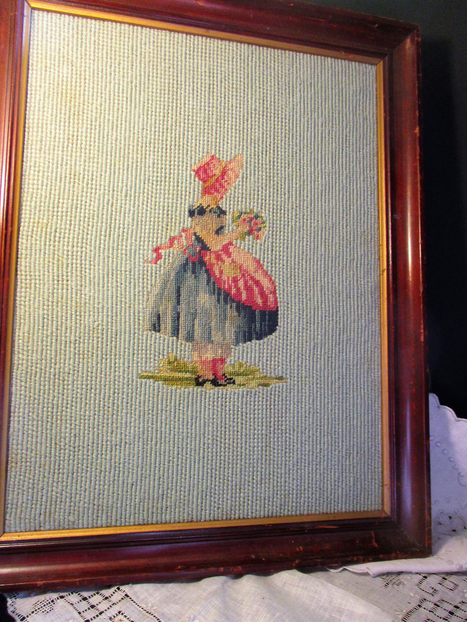 Adorable Framed Needlepoint of Country Girl Petit Point - Etsy