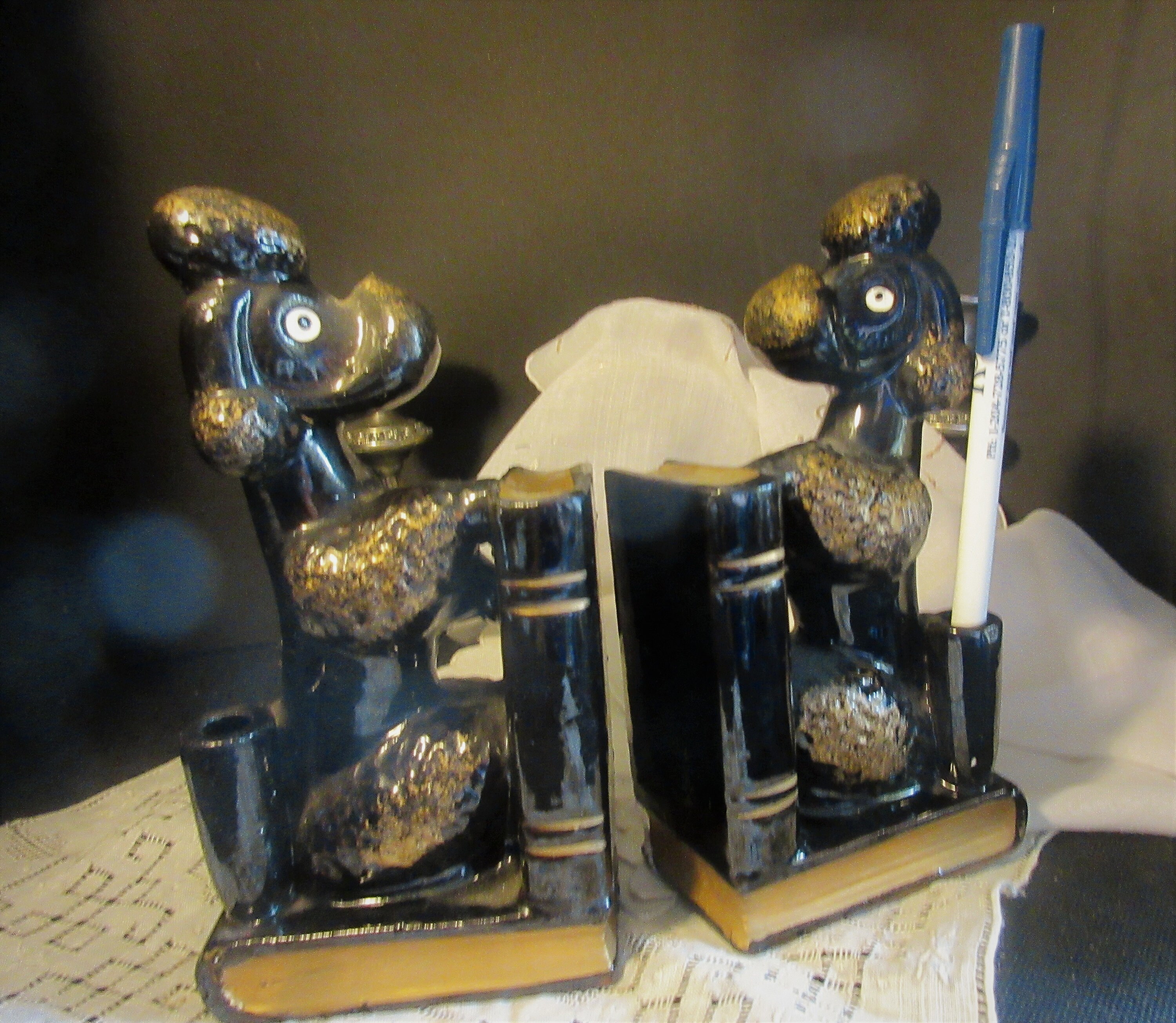 Pottery Poodle Bookends Black Poodles With Gold Mid Century - Etsy