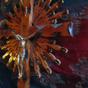 Folk Art Crucifix, Tramp Art Style Wood Craft, Hanging Crucifix, 1940's ...