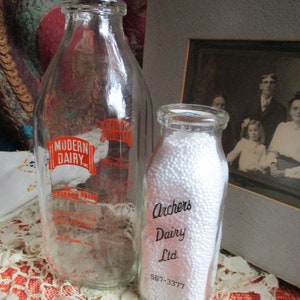 2 Vintage Milk Bottles With Printed Dairy Labels, 1 Quart Bottle, 1 ...