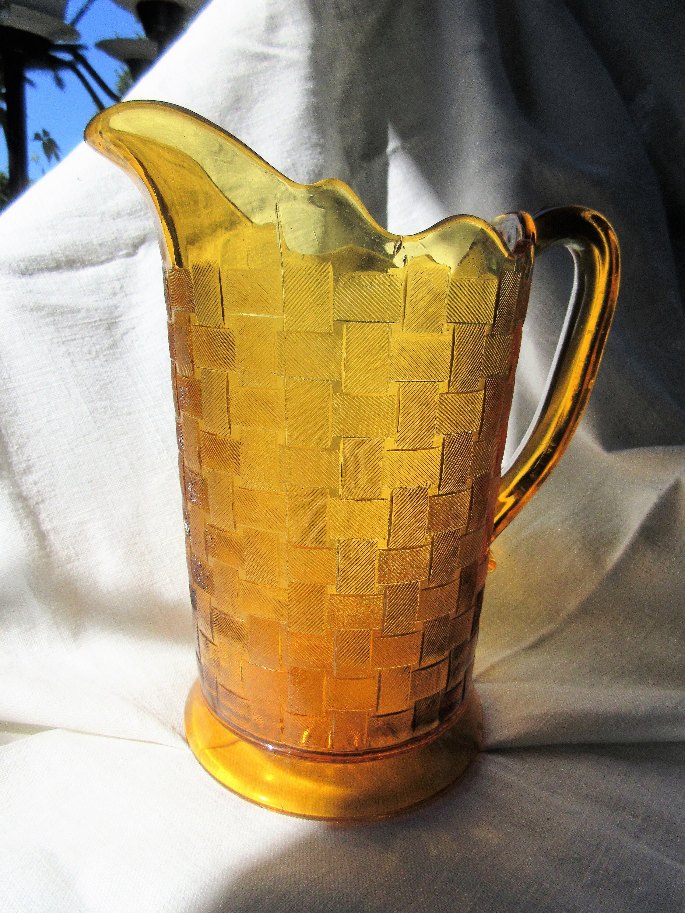 Amber glass pitcher 1920's/30's basket weave design | Etsy
