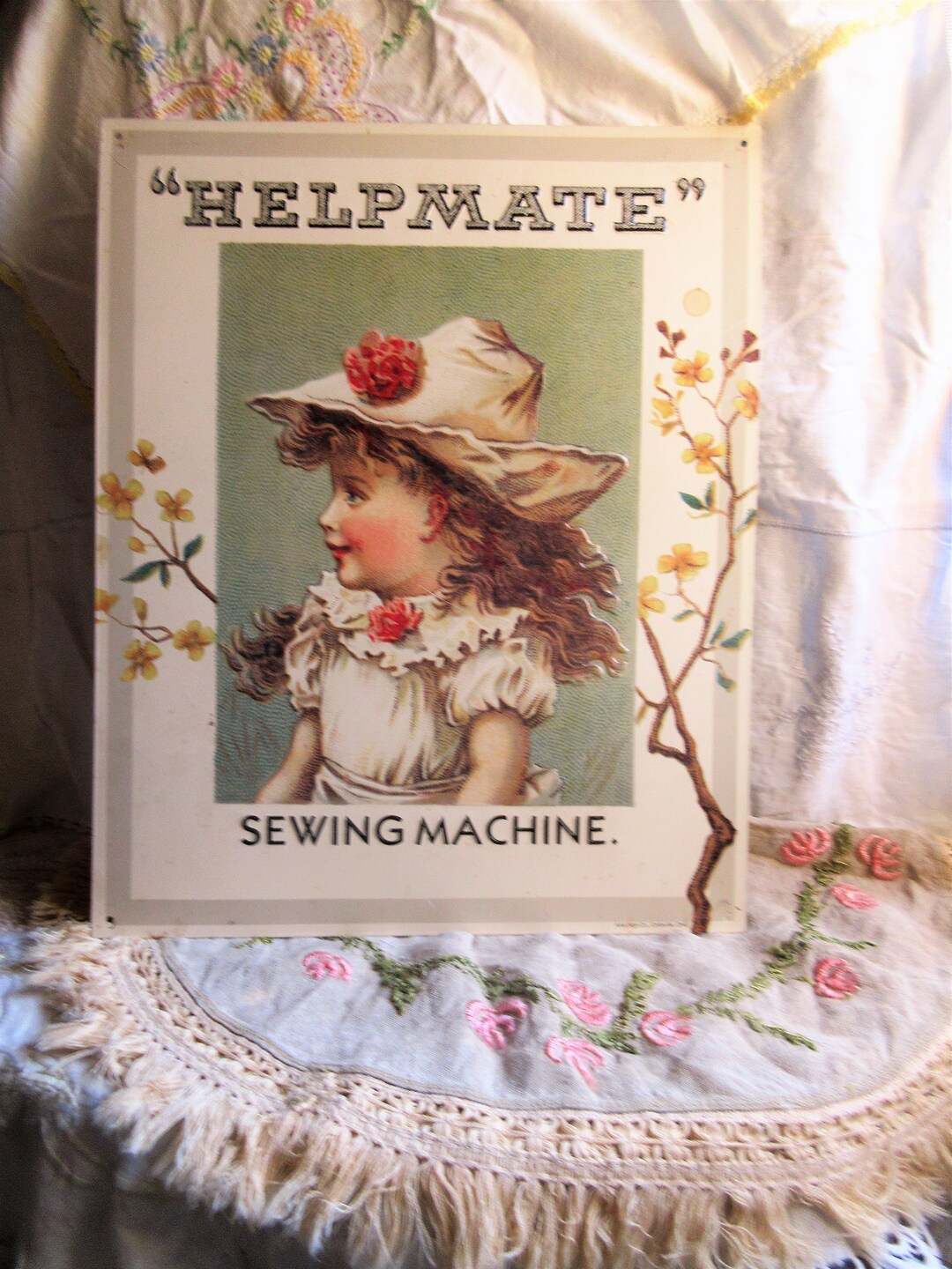 Delightful Victorian Style Metal Sign, Vintage 40's, Little Girl ...