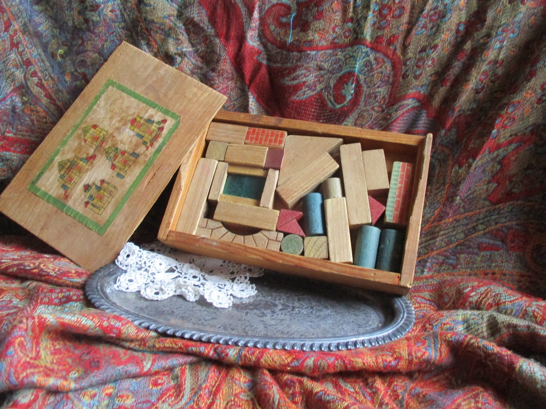 Set of Wooden Building Blocks, Original Wooden Box, 1920's, Well Loved ...