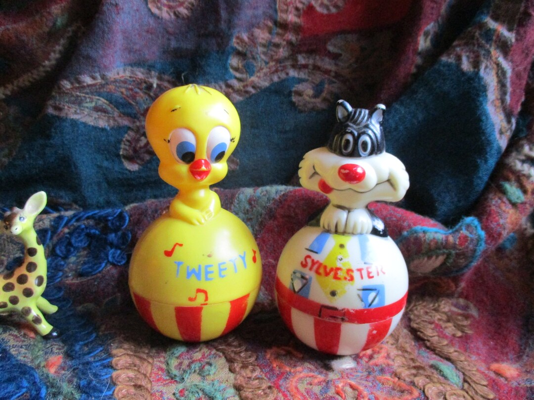 Tweety Bird and Sylvester Roly Poly Music Balls, 1976, Blow Mold ...