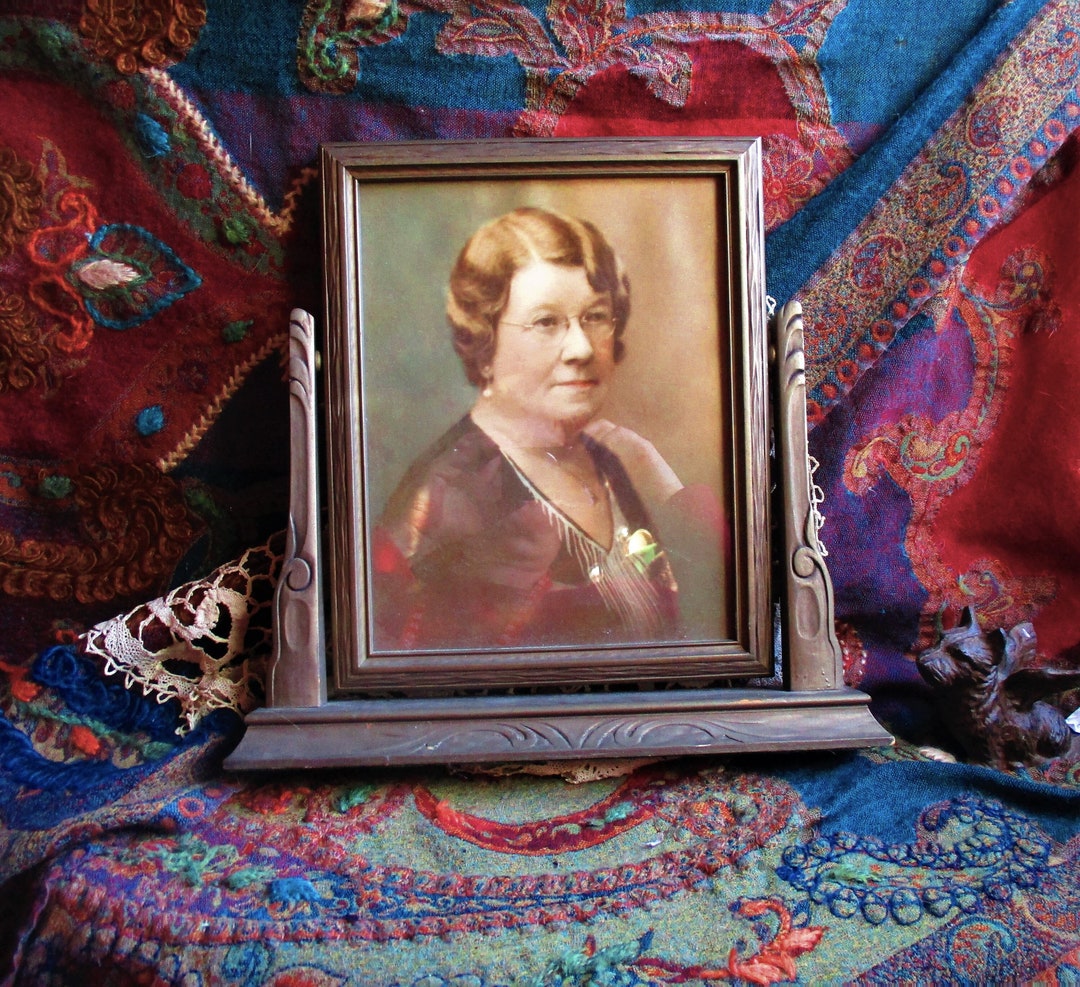 Art Deco Wooden Swing Table Frame With Photo of Woman, Adjustable ...