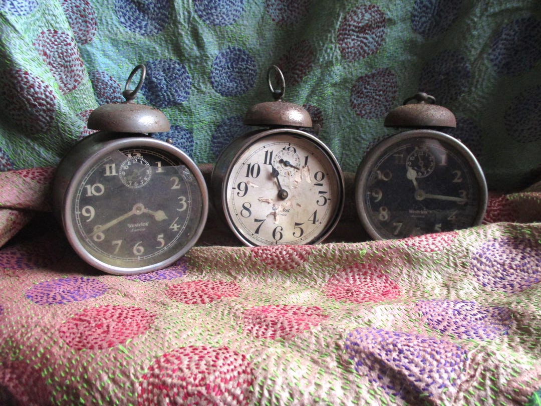 3 Old Dilapidated Alarm Clocks, 1920s Clocks, Rusty Old Clocks, Set of ...