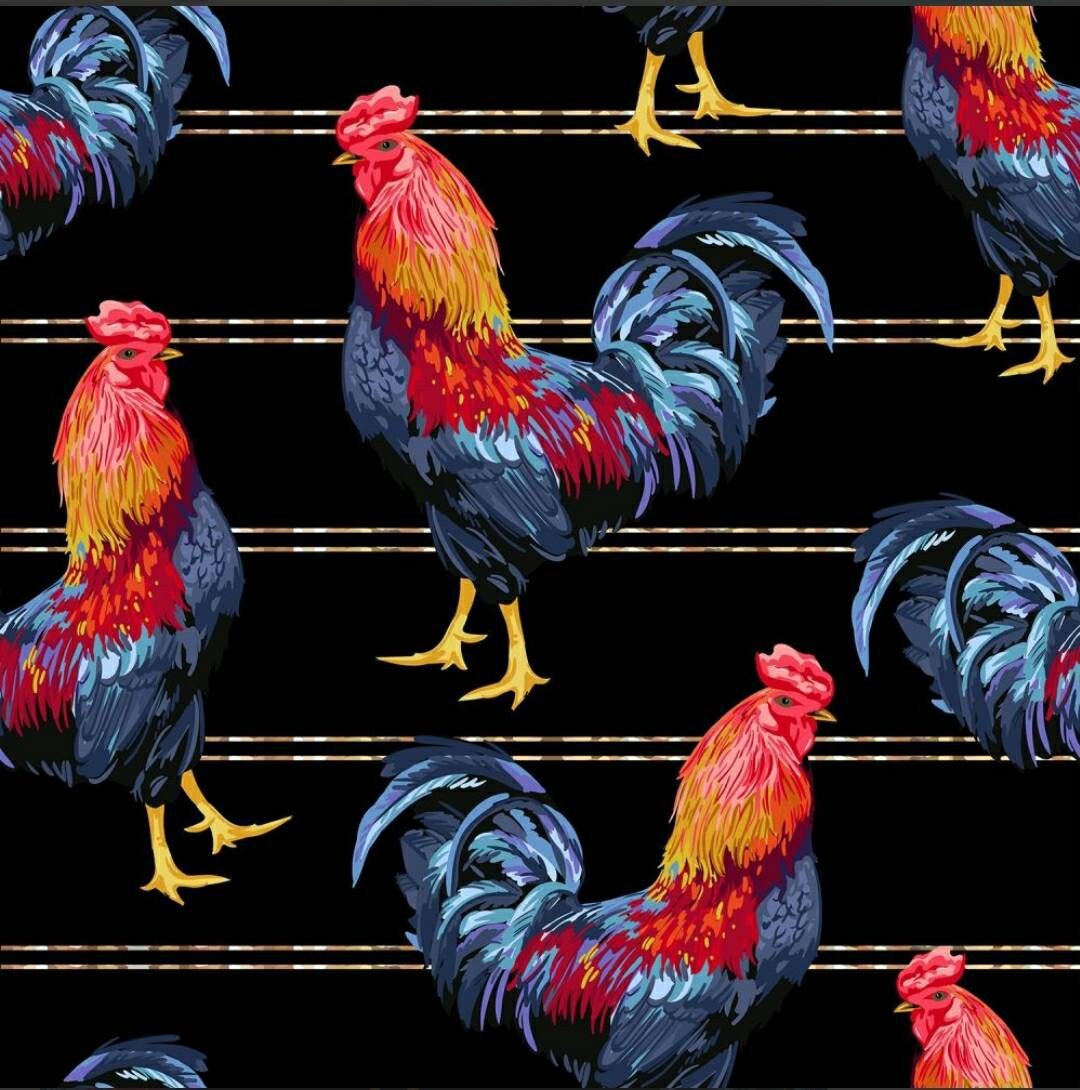 Rooster Fabric, Cotton Quilting Fabric, Fat Quarter, 1/2 Yard, Sold by ...