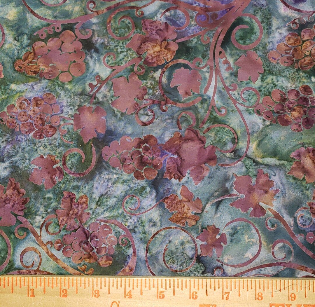 Batik Fabric, Blue Purple Batiks, Cotton Quilting Fabric, Grapes Print ...