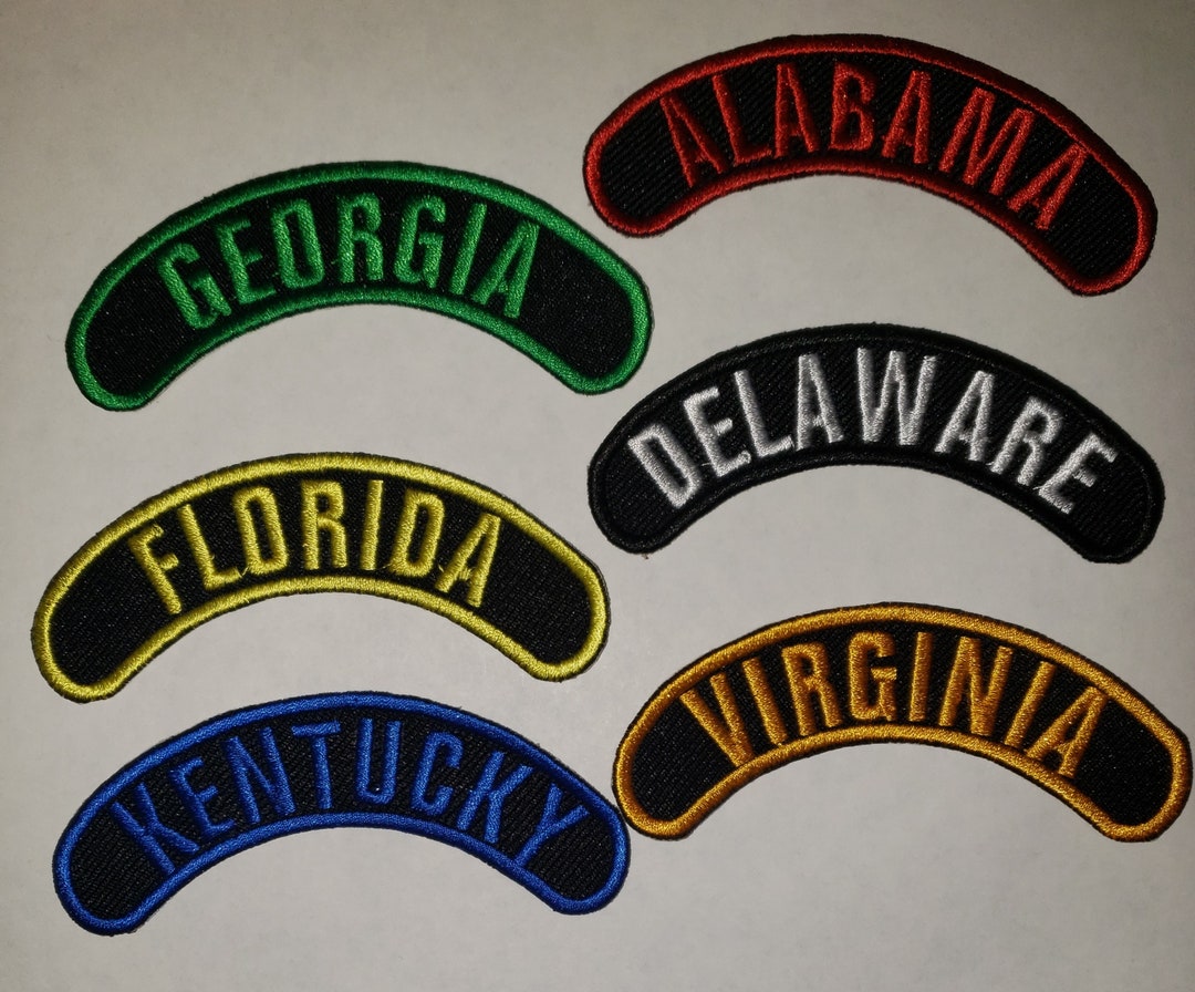 State Rocker Biker Patch, Small Chest Rockers, Embroidered Motorcycle ...