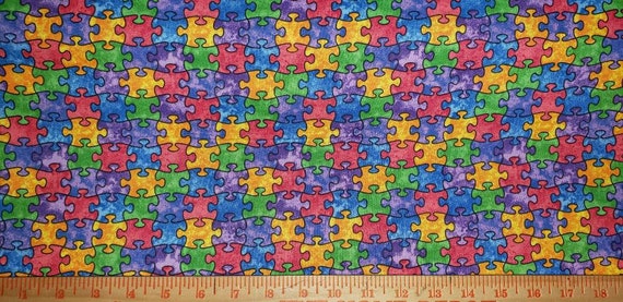 Autism Fabric Multicolored Puzzle Piece Fabric Fat Quarter | Etsy