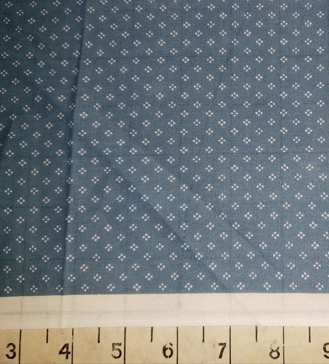 Vintage Cranston Print Works Tiny White Diamond Blue Print, Cotton ...