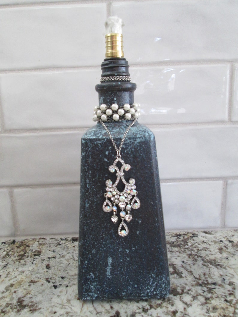 Jeweled Table Top Torch blue Patina Chandelier - Etsy