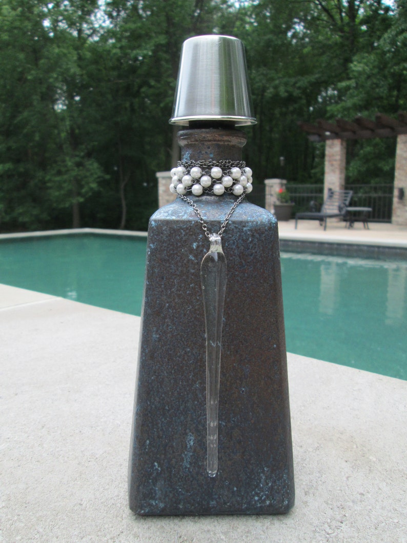 Jeweled Table Top Torch blue Patina Glass Handmade | Etsy