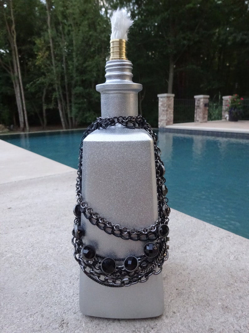 Jeweled Table Torch chains Tiki Torch Recycled Bottle, Oil Lamp ...