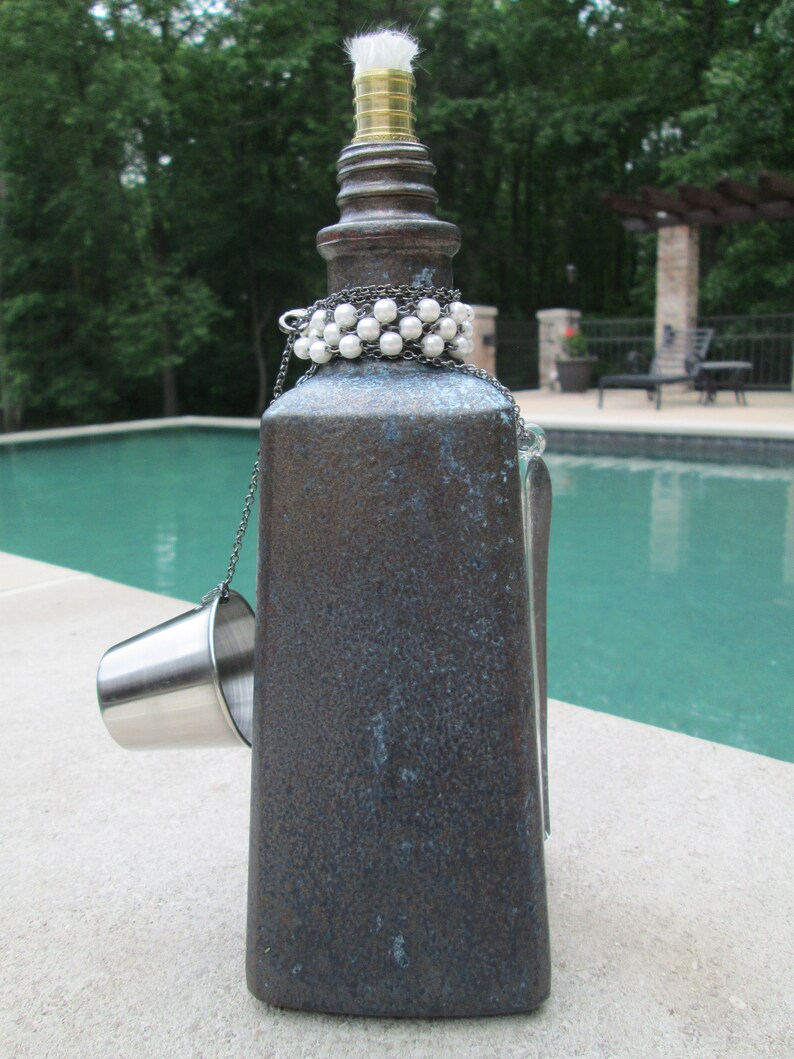 Jeweled Table Top Torch blue Patina Glass Handmade | Etsy