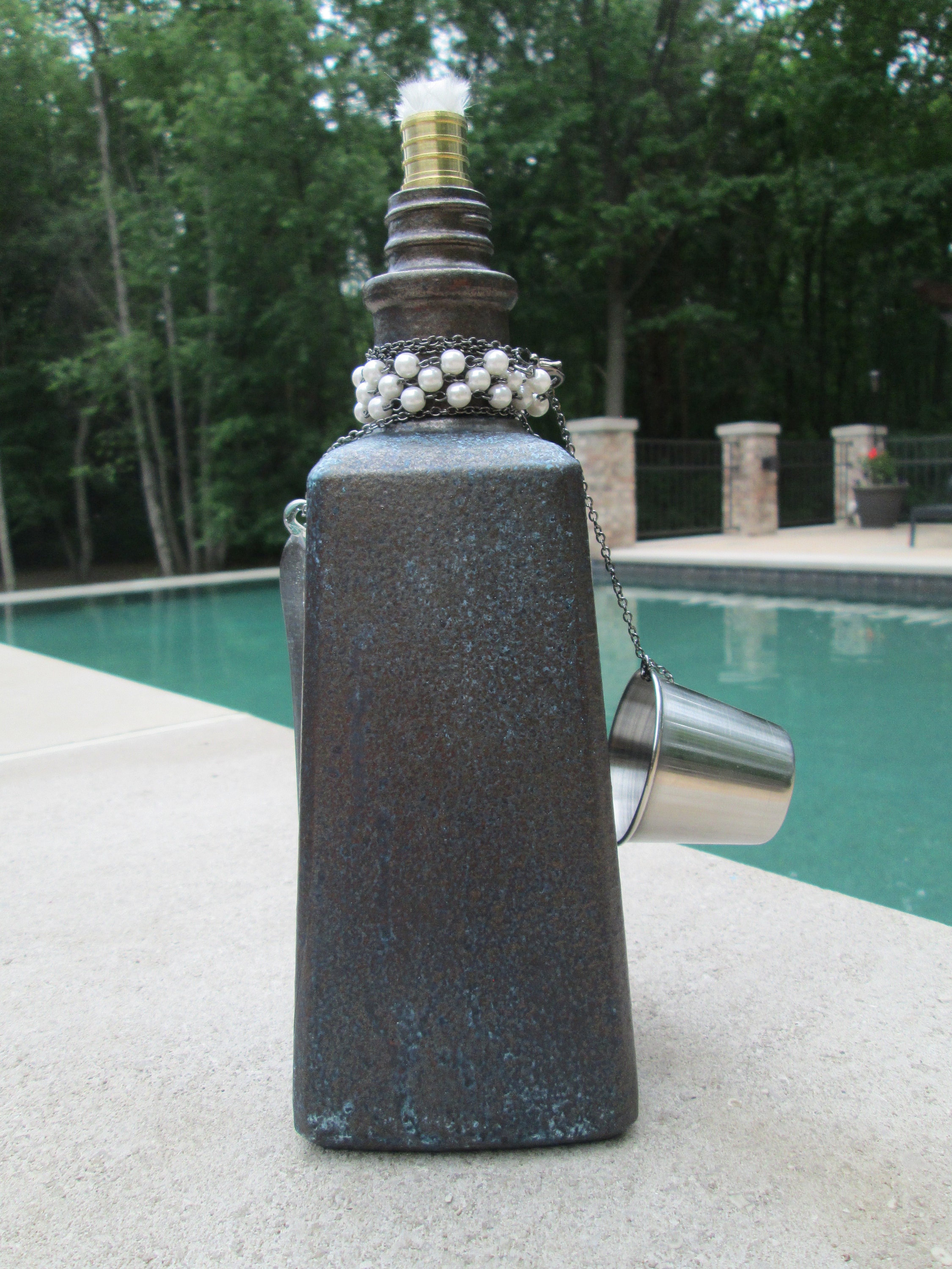 Jeweled Table Top Torch blue Patina Glass Handmade | Etsy