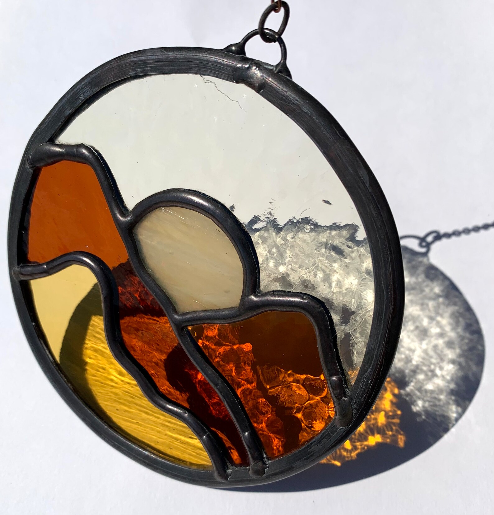 Mini Mountain Landscape - Yellow & Amber Circle Stained Glass - Etsy