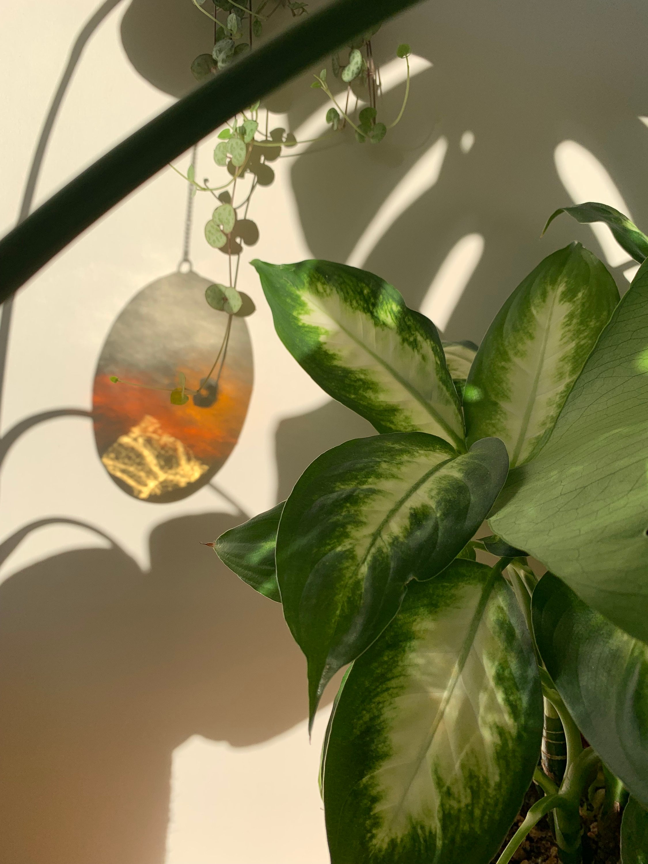 Mini Mountain Landscape - Yellow & Amber Circle Stained Glass - Etsy