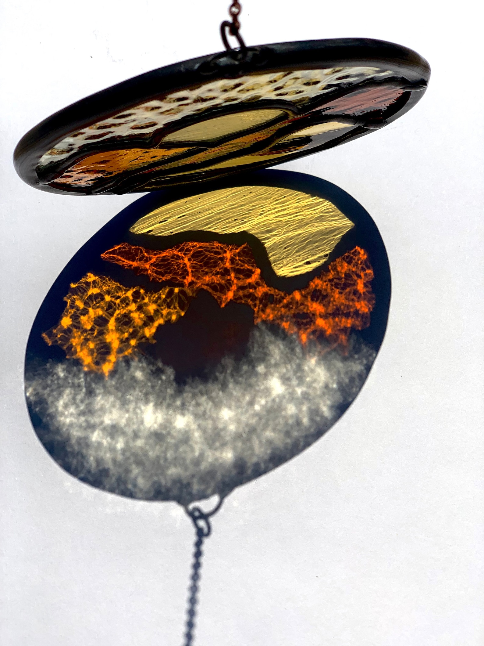 Mini Mountain Landscape - Yellow & Amber Circle Stained Glass - Etsy