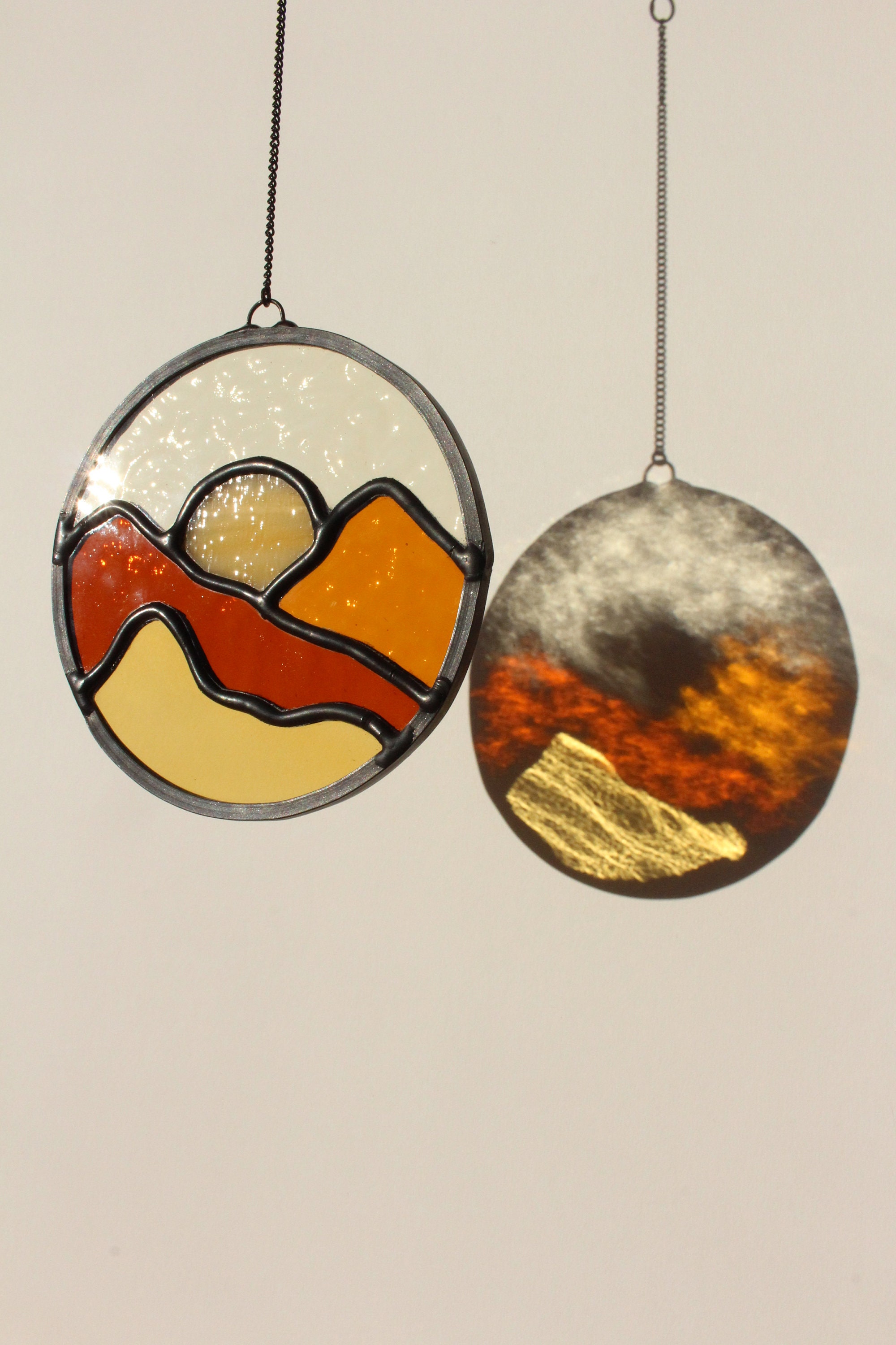 Mini Mountain Landscape - Yellow & Amber Circle Stained Glass - Etsy