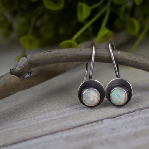 EMBER Earrings 6mm Round White Opal Sterling Silver Dangle - Etsy