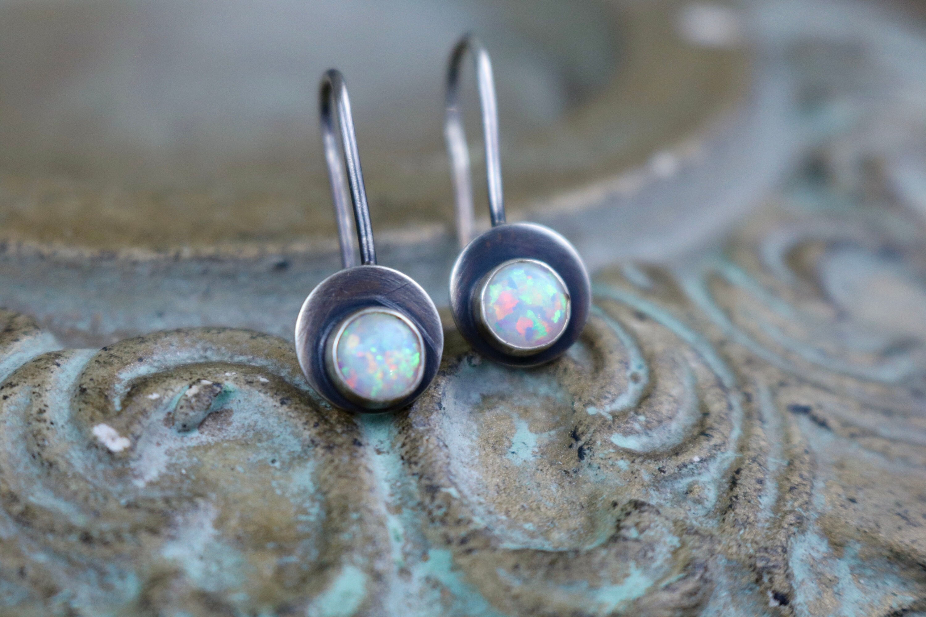 EMBER Earrings 6mm Round White Opal Sterling Silver Dangle - Etsy