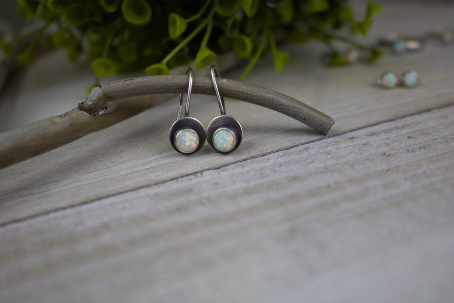 EMBER Earrings 6mm Round White Opal Sterling Silver Dangle - Etsy