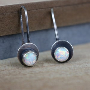 EMBER Earrings 6mm Round White Opal Sterling Silver Dangle Earrings - Etsy