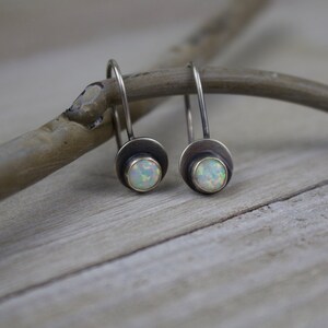 EMBER Earrings 6mm Round White Opal Sterling Silver Dangle Earrings - Etsy