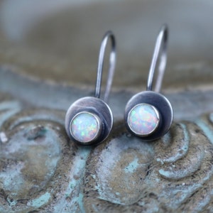 EMBER Earrings 6mm Round White Opal Sterling Silver Dangle Earrings - Etsy